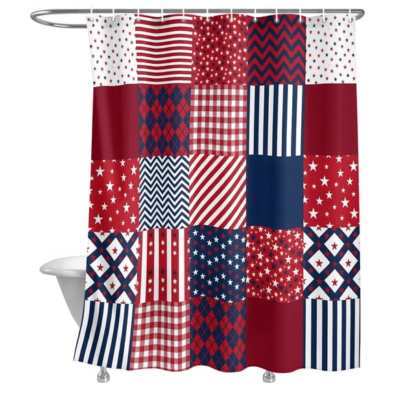 Bathroom Shower Curtain Abstract Splicing Stars Stripes Waterproof ...