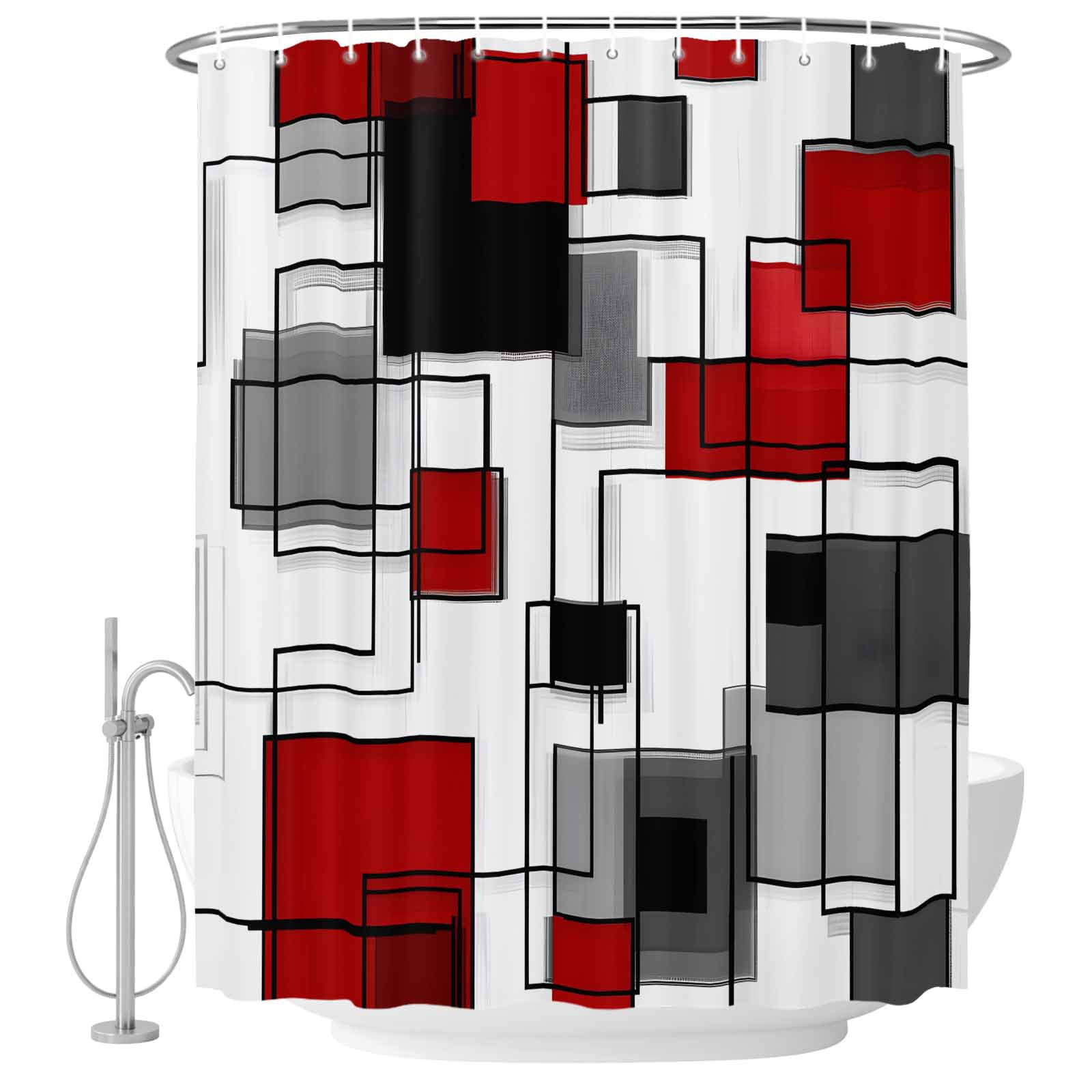 Bathroom Shower Curtain Abstract Stitching Irregular Line Waterproof ...