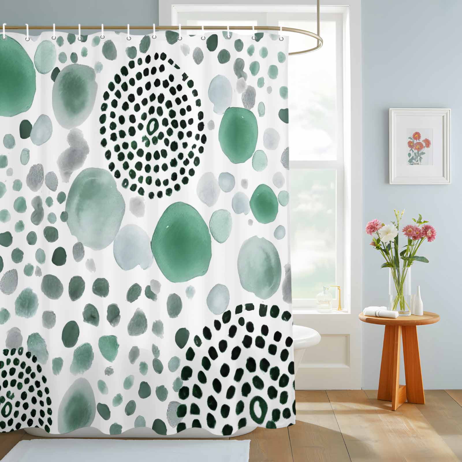 Bathroom Shower Curtain Abstract Teal Circles Waterproof Shower ...