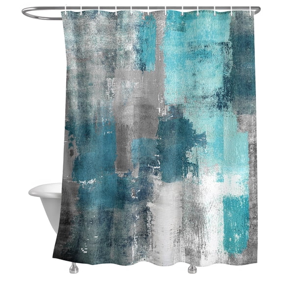Bathroom Shower Curtain Abstract Teal Gray Color Block Waterproof ...