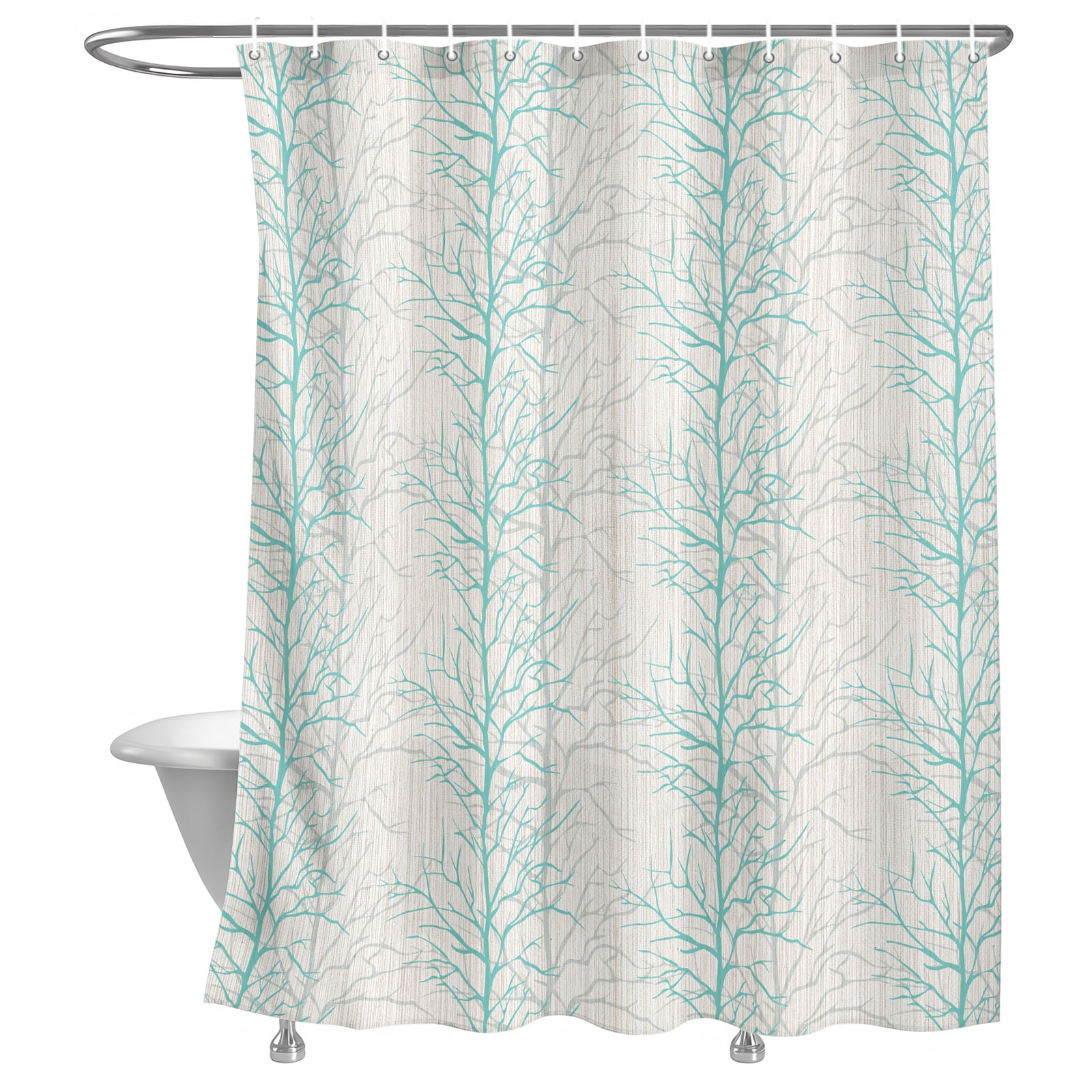 Bathroom Shower Curtain Abstract Teal Grey Tree Branch Waterproof ...