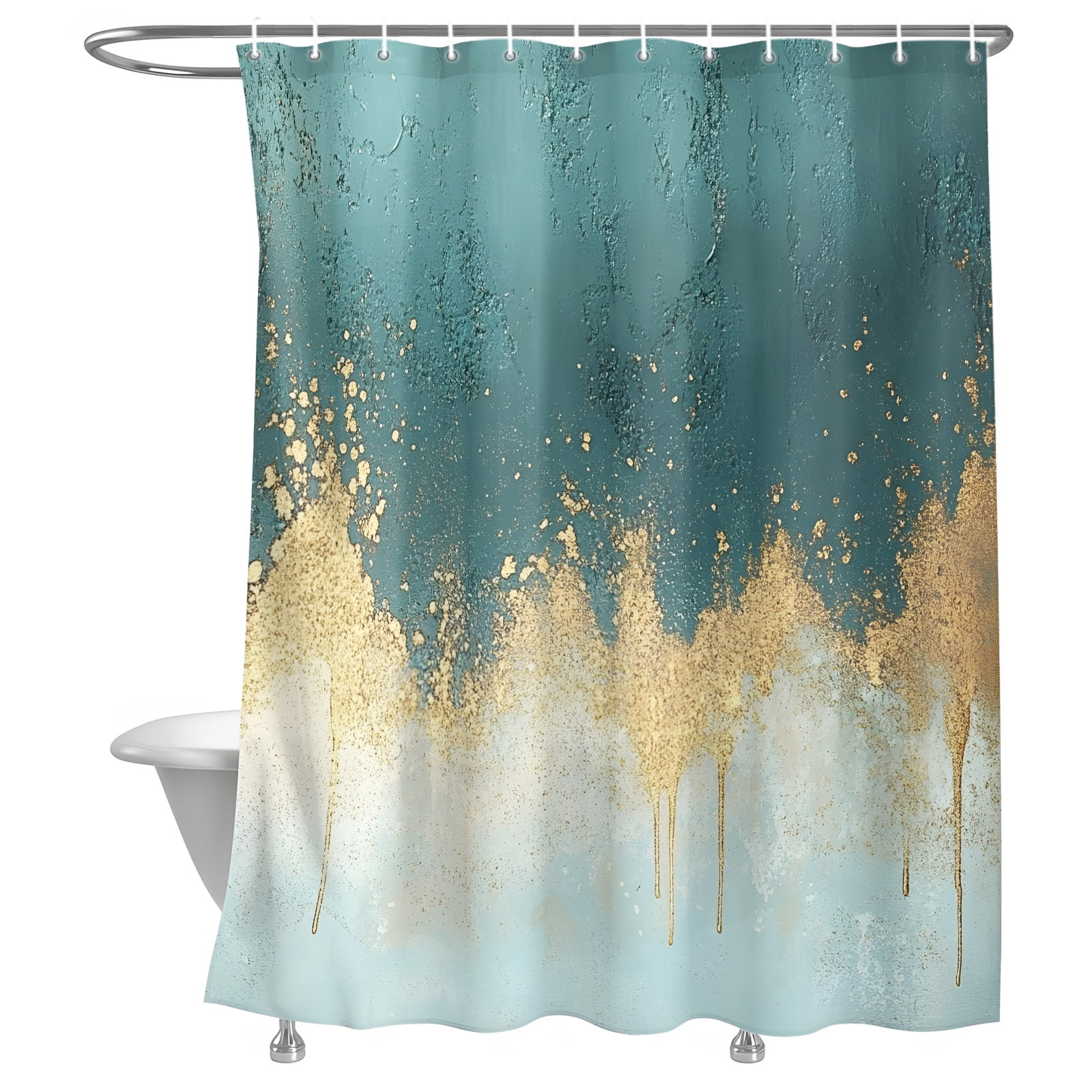 Bathroom Shower Curtain Abstract Teal Light Blue Color Block Waterproof ...