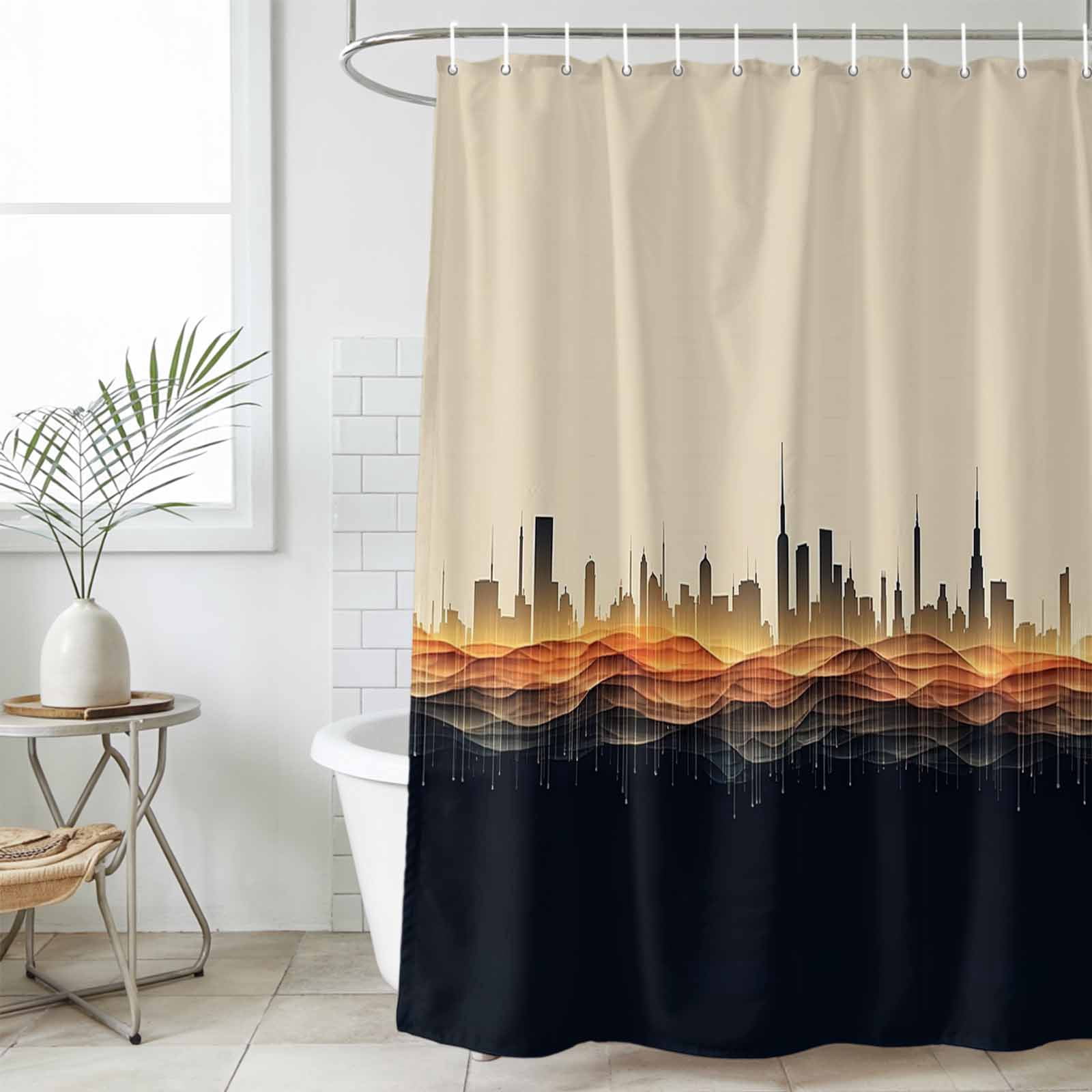 Bathroom Shower Curtain Abstract Urban Building Silhouette Waterproof ...