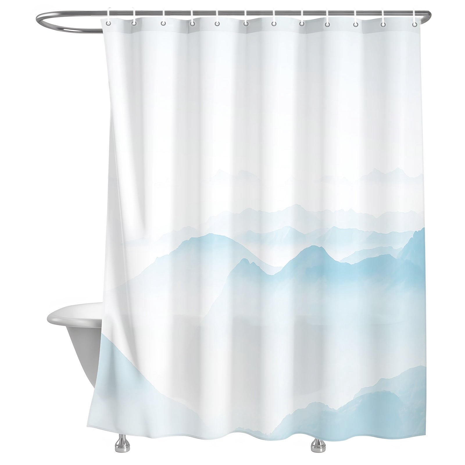 Bathroom Shower Curtain Abstract Watercolor Mountain Scenery Waterproof ...