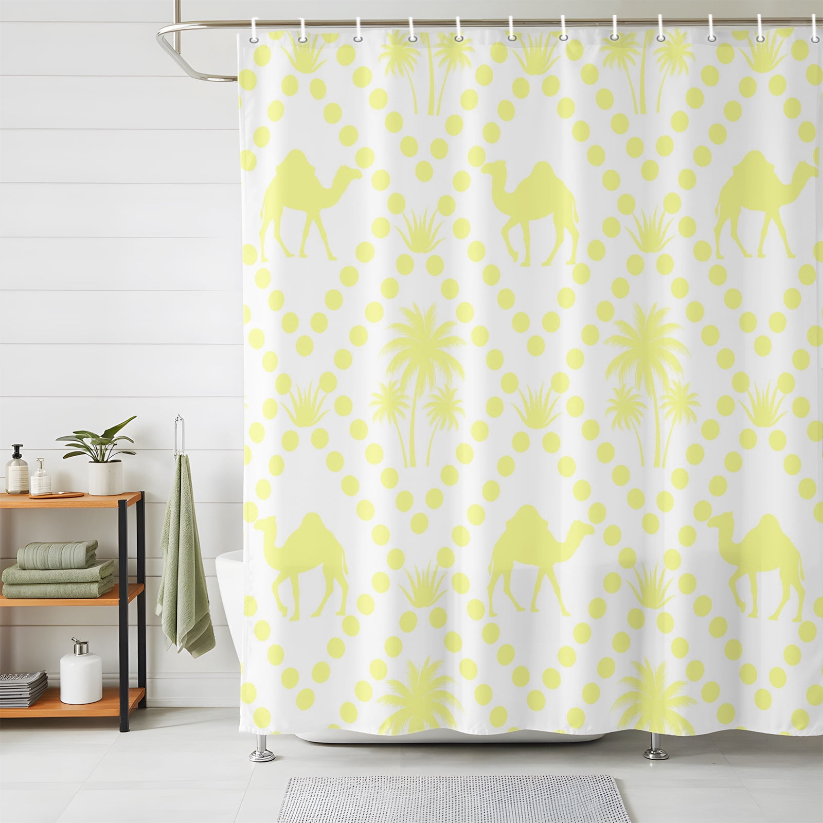 Bathroom Shower Curtain Abstract Yellow Elephants Palm-trees Waterproof ...