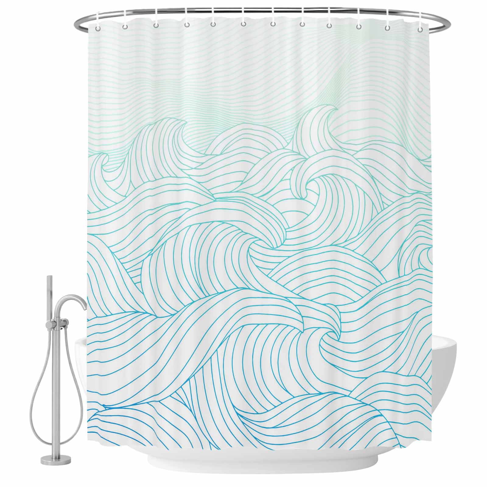 Bathroom Shower Curtain Aesthetic Curve Lines Mountain Waterproof ...