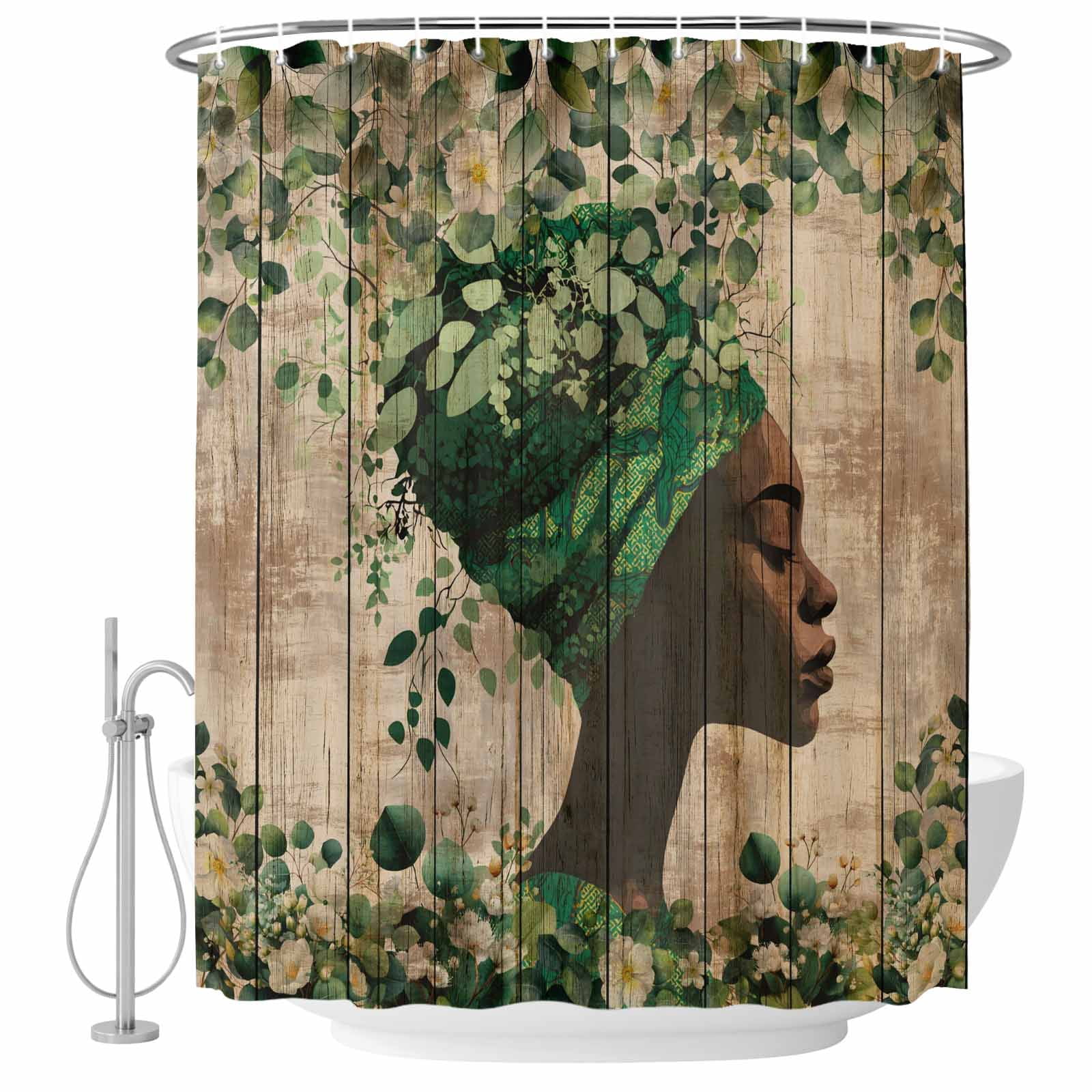 Bathroom Shower Curtain African-American Women Plant on Wooden ...