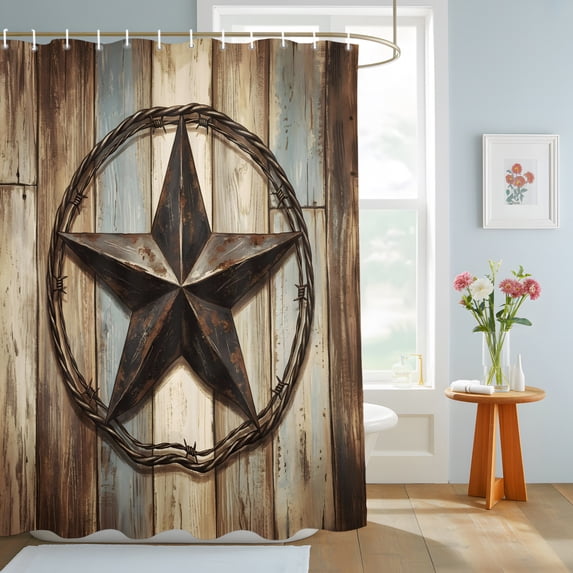 Bathroom Shower Curtain American Country Star Shabby Waterproof Shower ...
