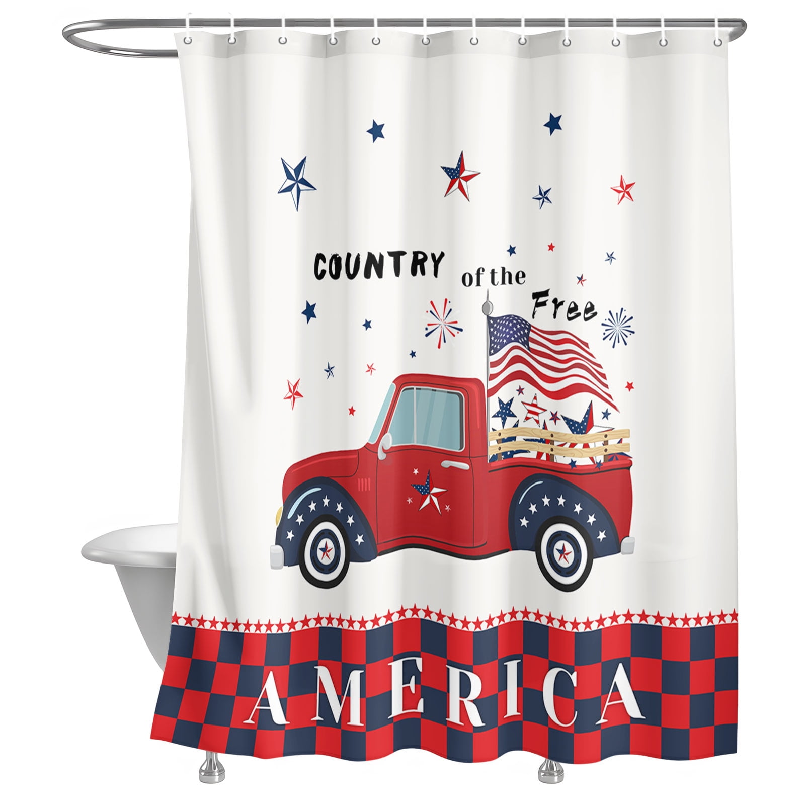 Bathroom Shower Curtain American Farm Truck with Flag Waterproof Shower ...