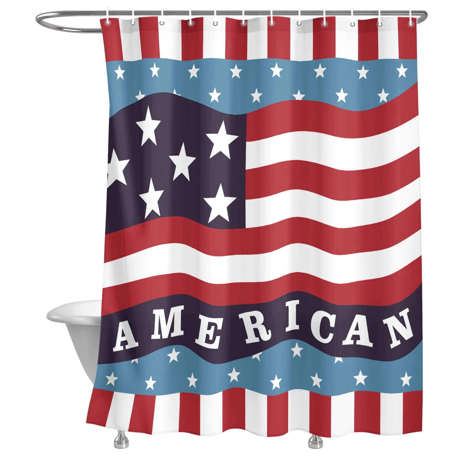 Bathroom Shower Curtain American Flag Star Independence Day Patriotic ...