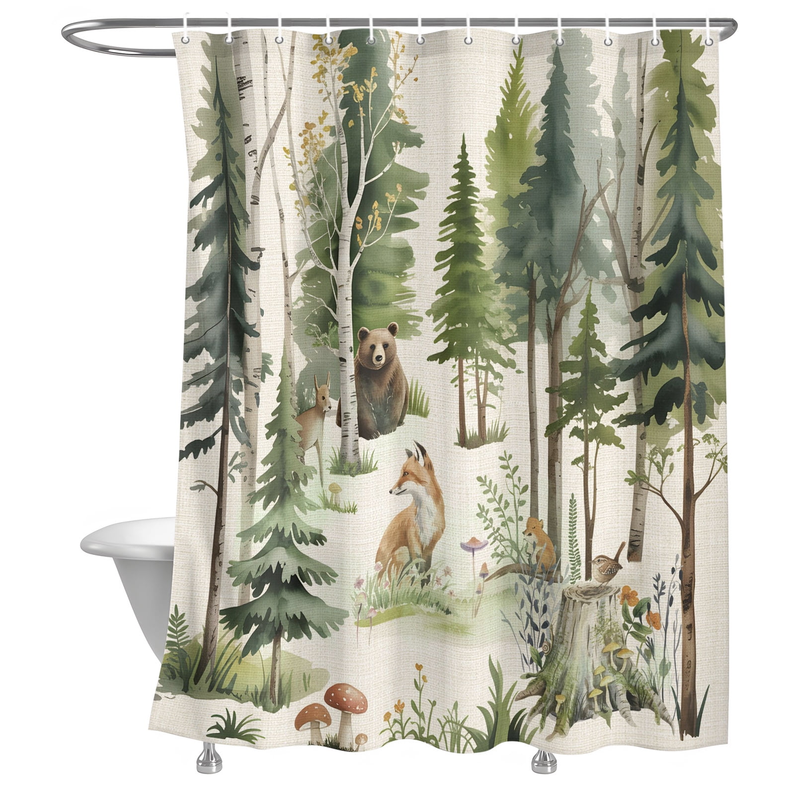 Bathroom Shower Curtain Animals Bear Deer Fox Rabbit Waterproof Shower ...