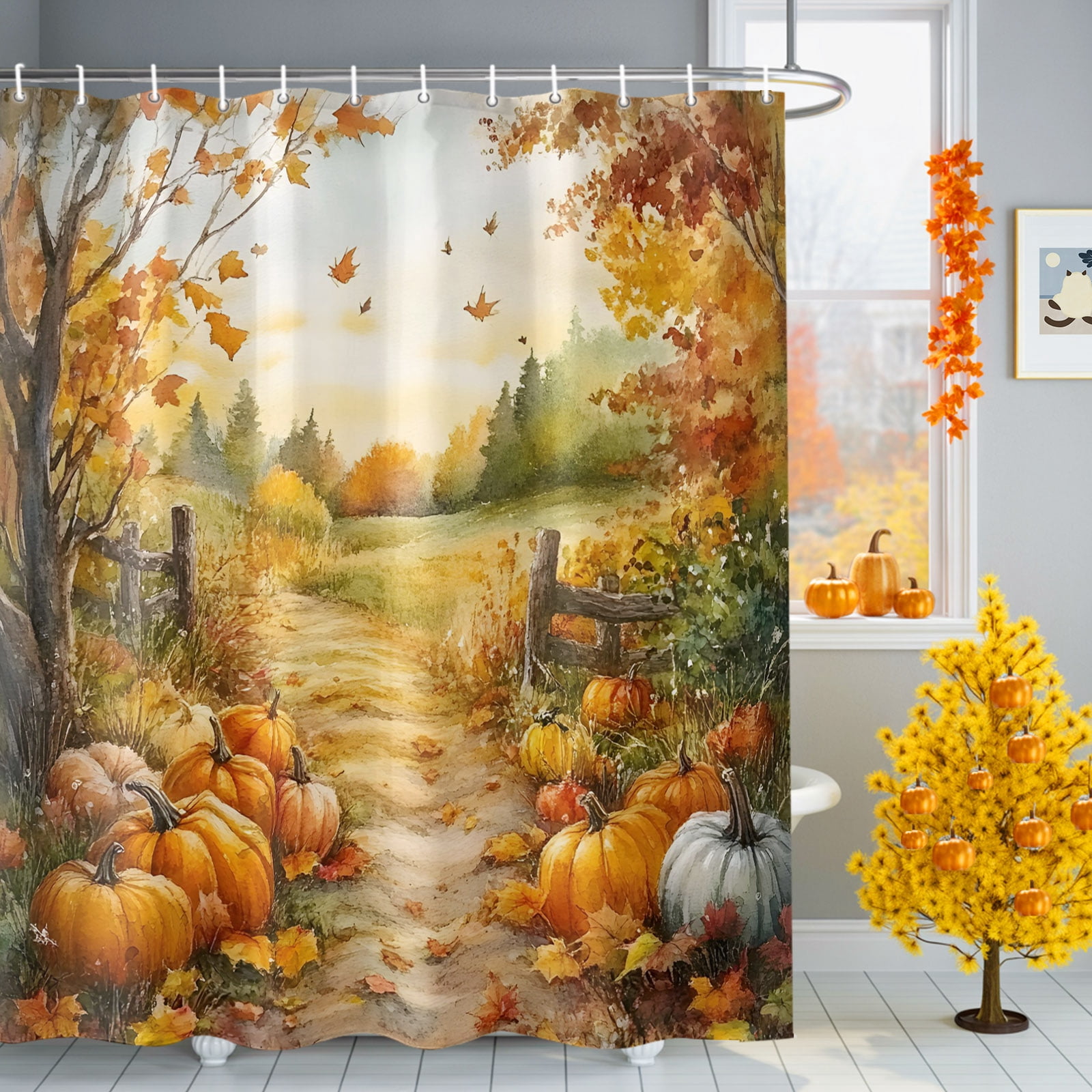 Bathroom Shower Curtain Autumn Country Nature Scenery Waterproof Shower ...