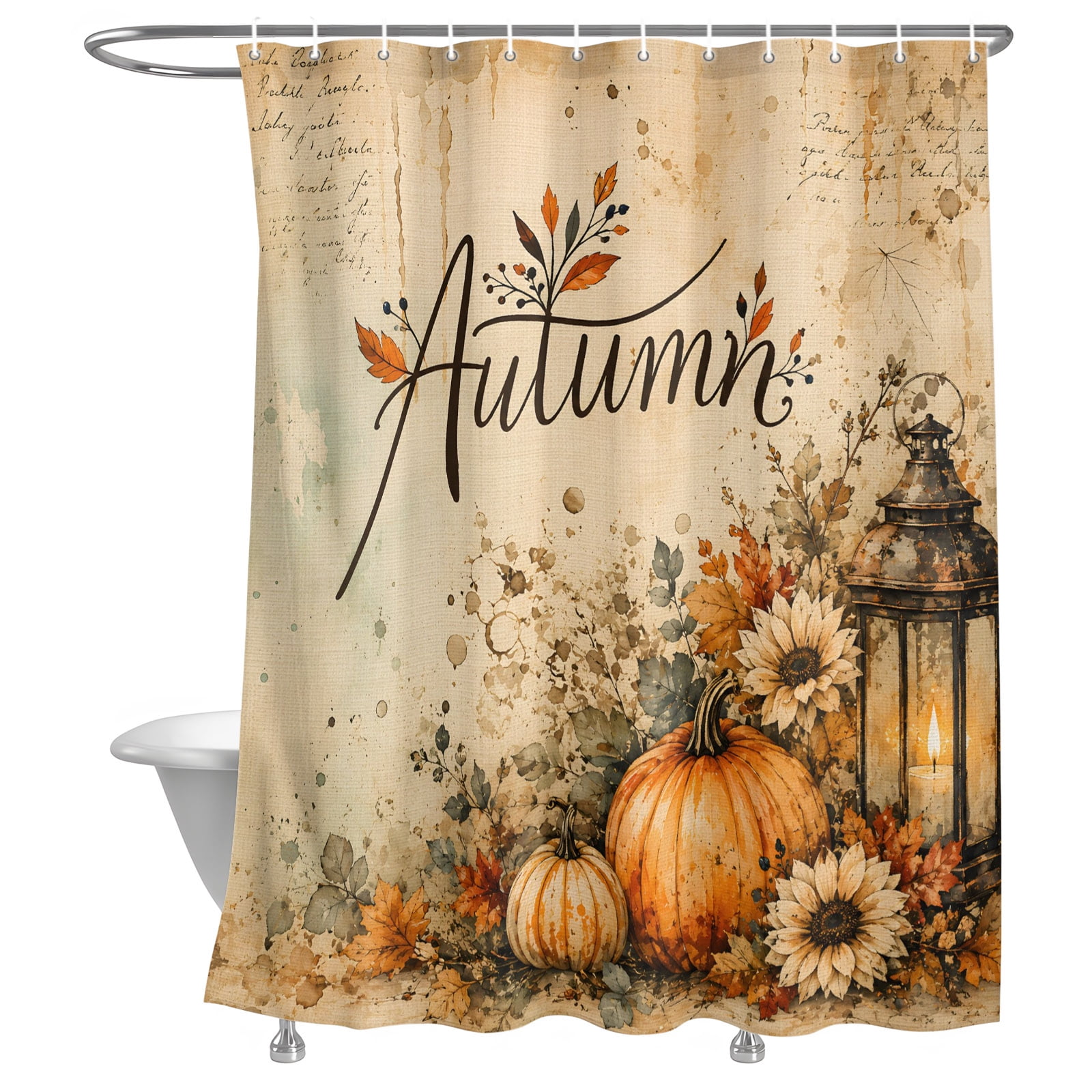 Bathroom Shower Curtain Autumn Farm Pumpkins Sunflowers Waterproof ...