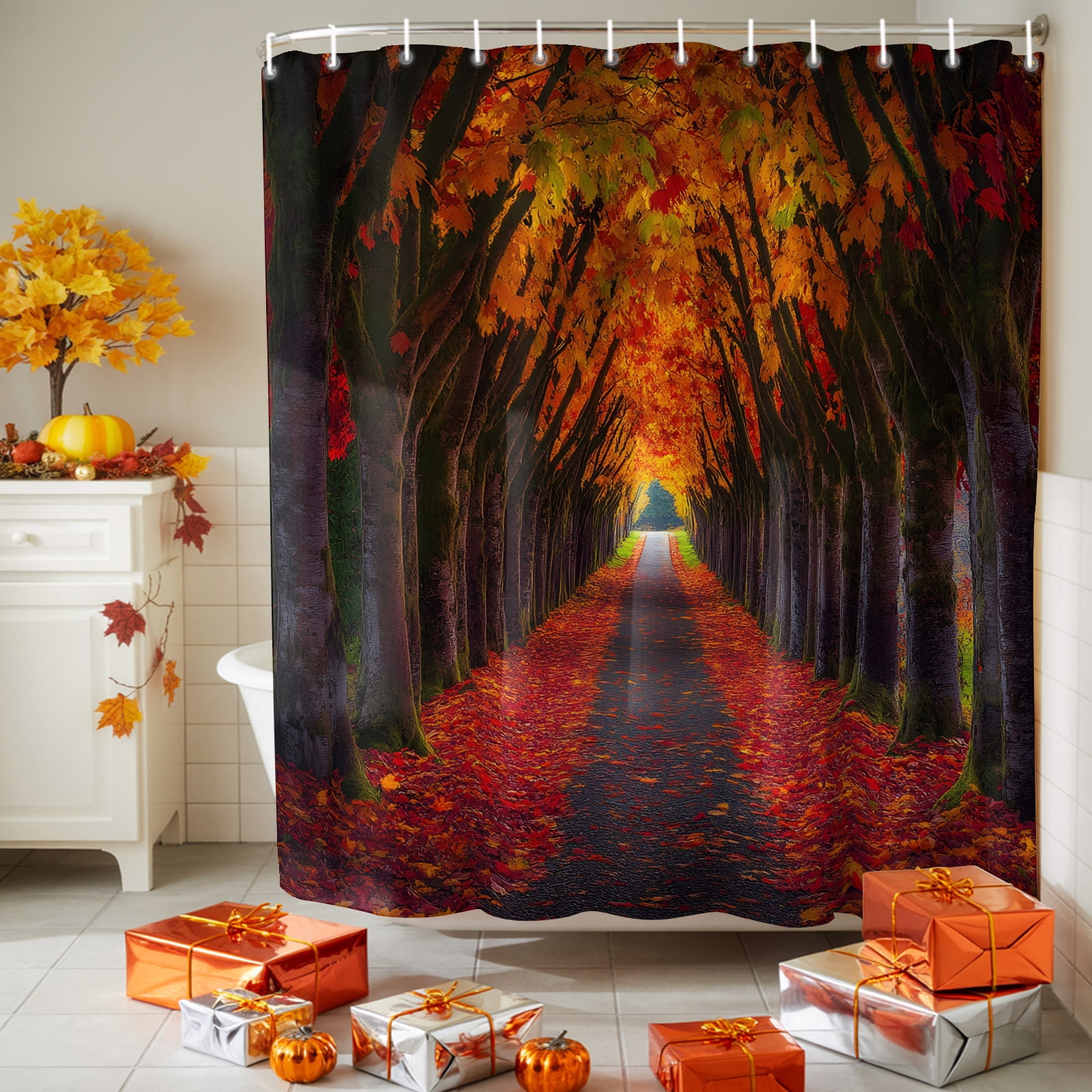 Bathroom Shower Curtain Autumn Natural Path Scenery Waterproof Shower ...