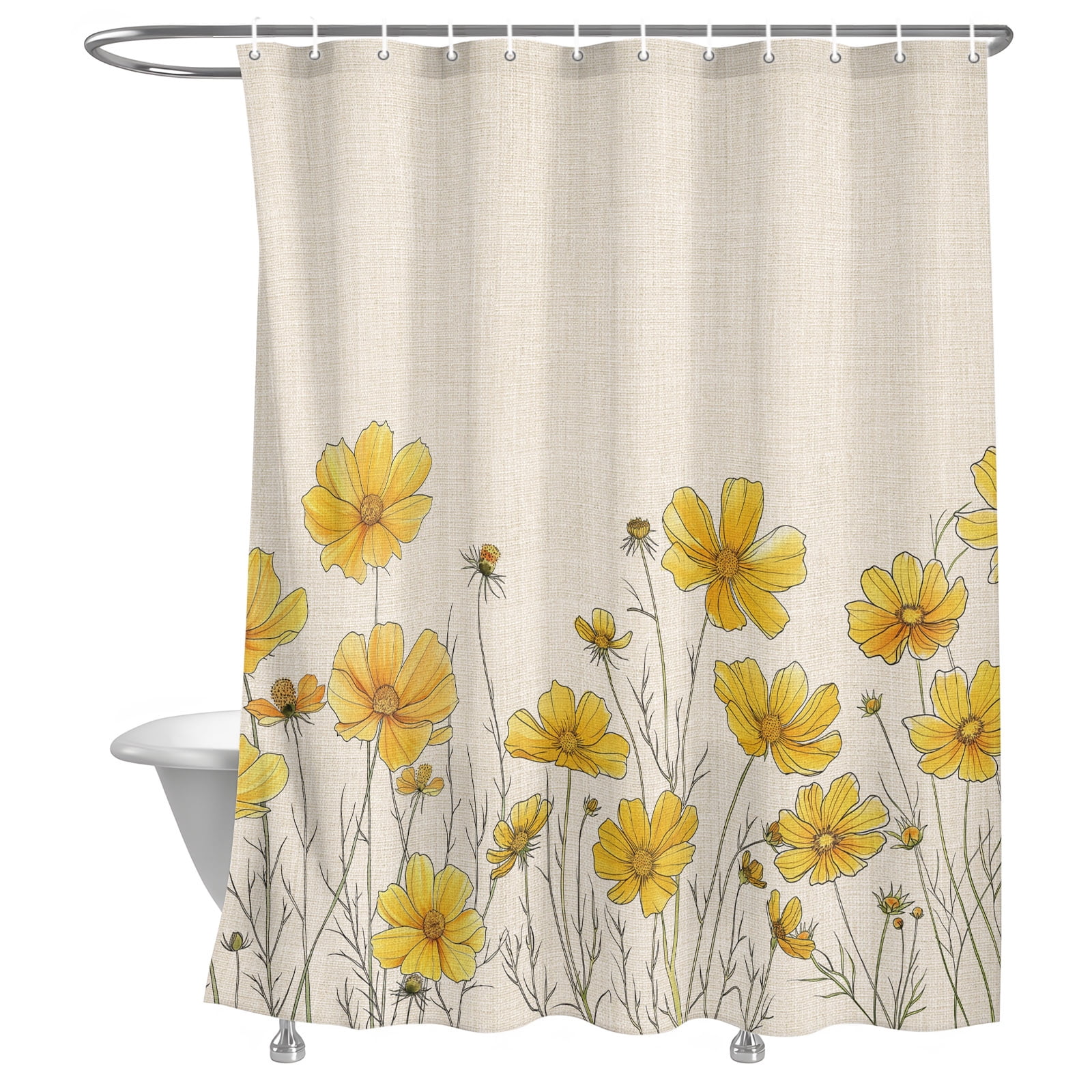 Bathroom Shower Curtain Autumn Pastoral Yellow Flower Waterproof Shower ...