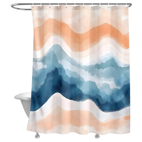 Bathroom Shower Curtain Beach Ocean Wave Blue Gradient Waterproof ...