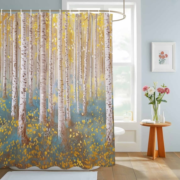 Bathroom Shower Curtain Birch Tree Retro Oil Painting Art Waterproof ...