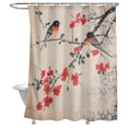 Bathroom Shower Curtain Bird Plum Blossom Branch on Beige Waterproof ...