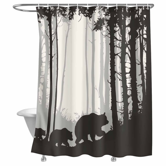 Bathroom Shower Curtain Black Bear Forest Tree Waterproof Shower ...
