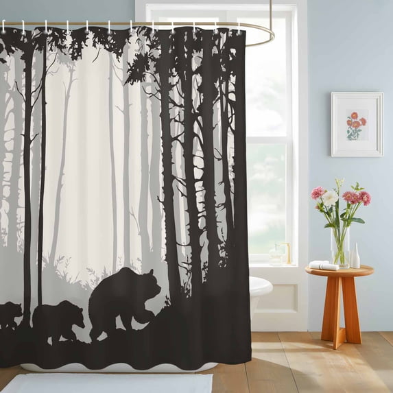 Bathroom Shower Curtain Black Bear Forest Tree Waterproof Shower ...