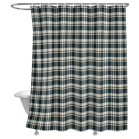 Bathroom Shower Curtain Black Beige Buffalo Plaid Waterproof Shower ...
