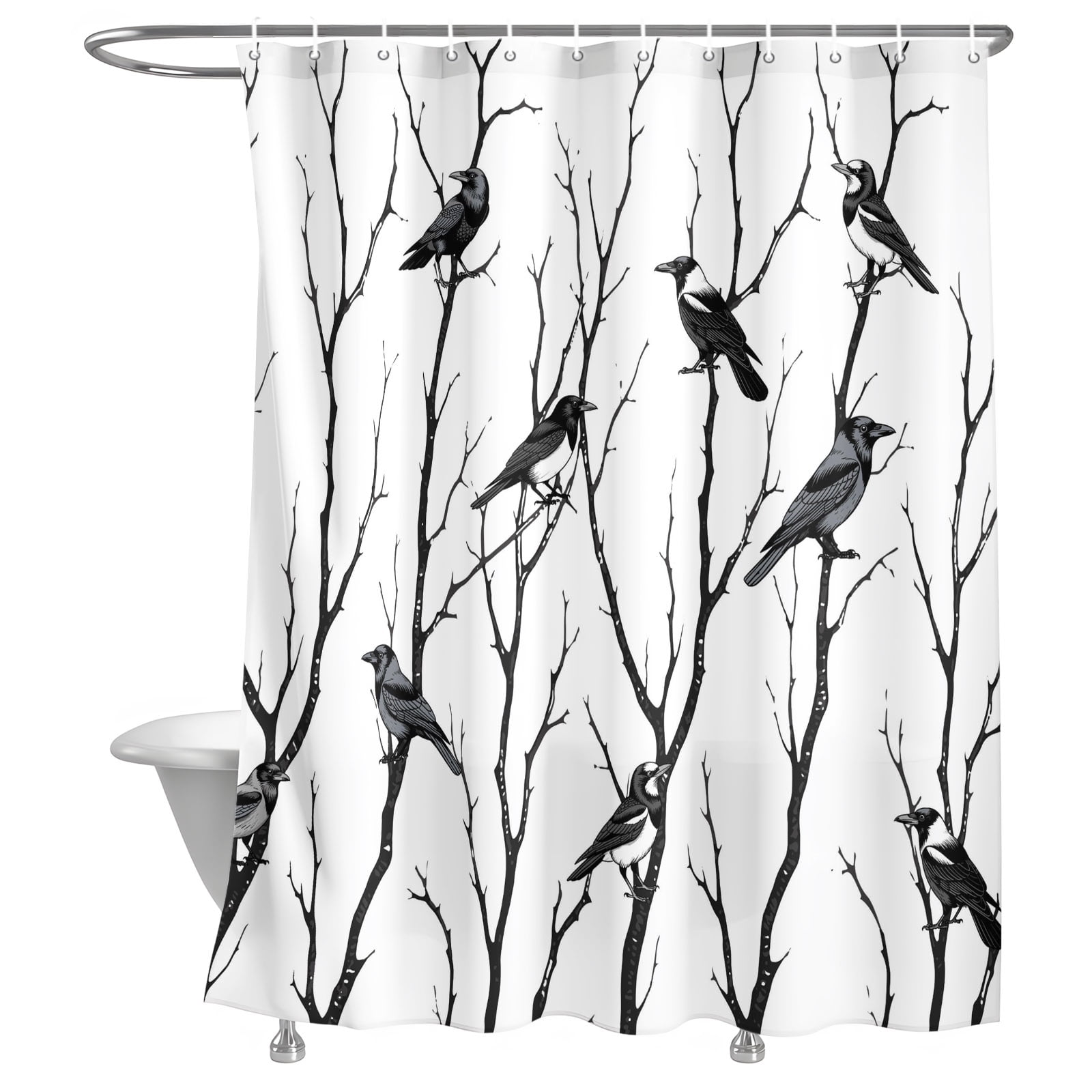 Bathroom Shower Curtain Black Bird on Branch Silhouette Waterproof ...