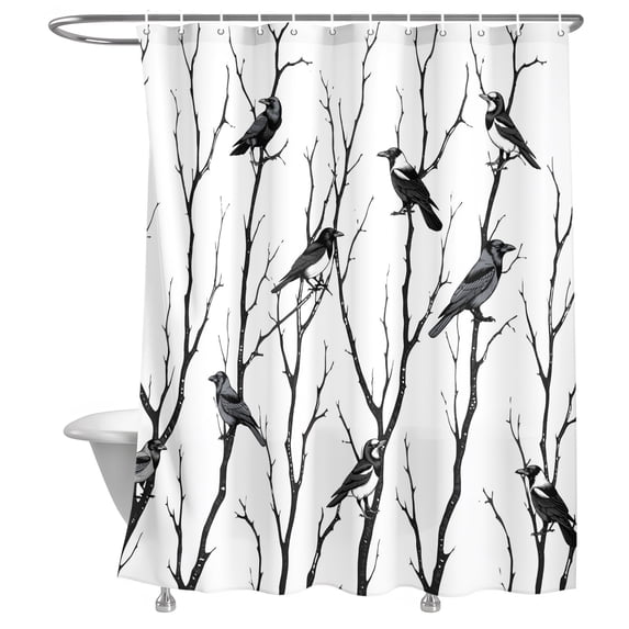 Bathroom Shower Curtain Black Bird on Branch Silhouette Waterproof ...