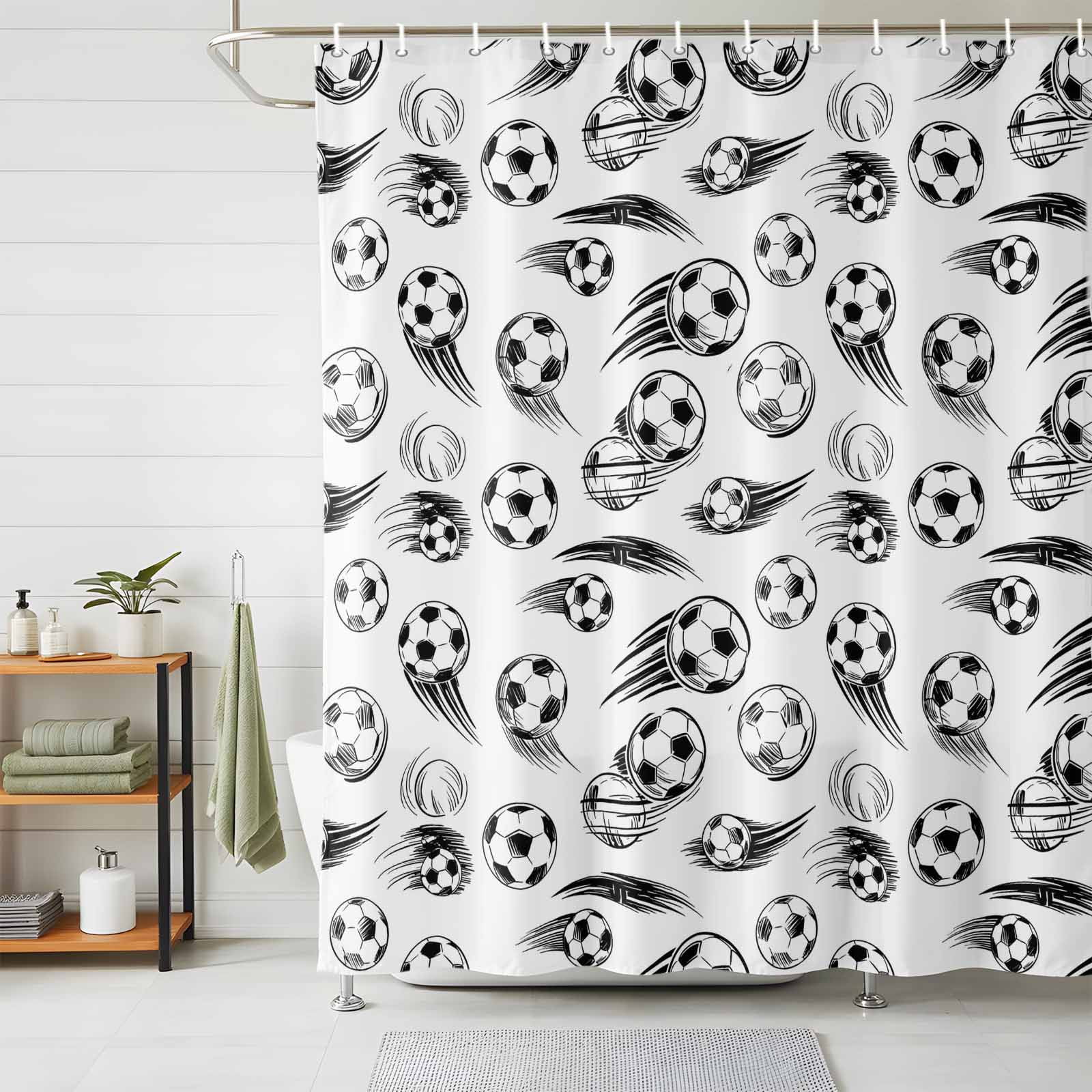 Bathroom Shower Curtain Black White Football Waterproof Shower Curtains ...