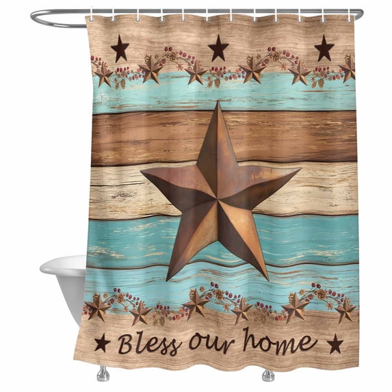 Bathroom Shower Curtain Bless Our Home Words Village Star Waterproof ...