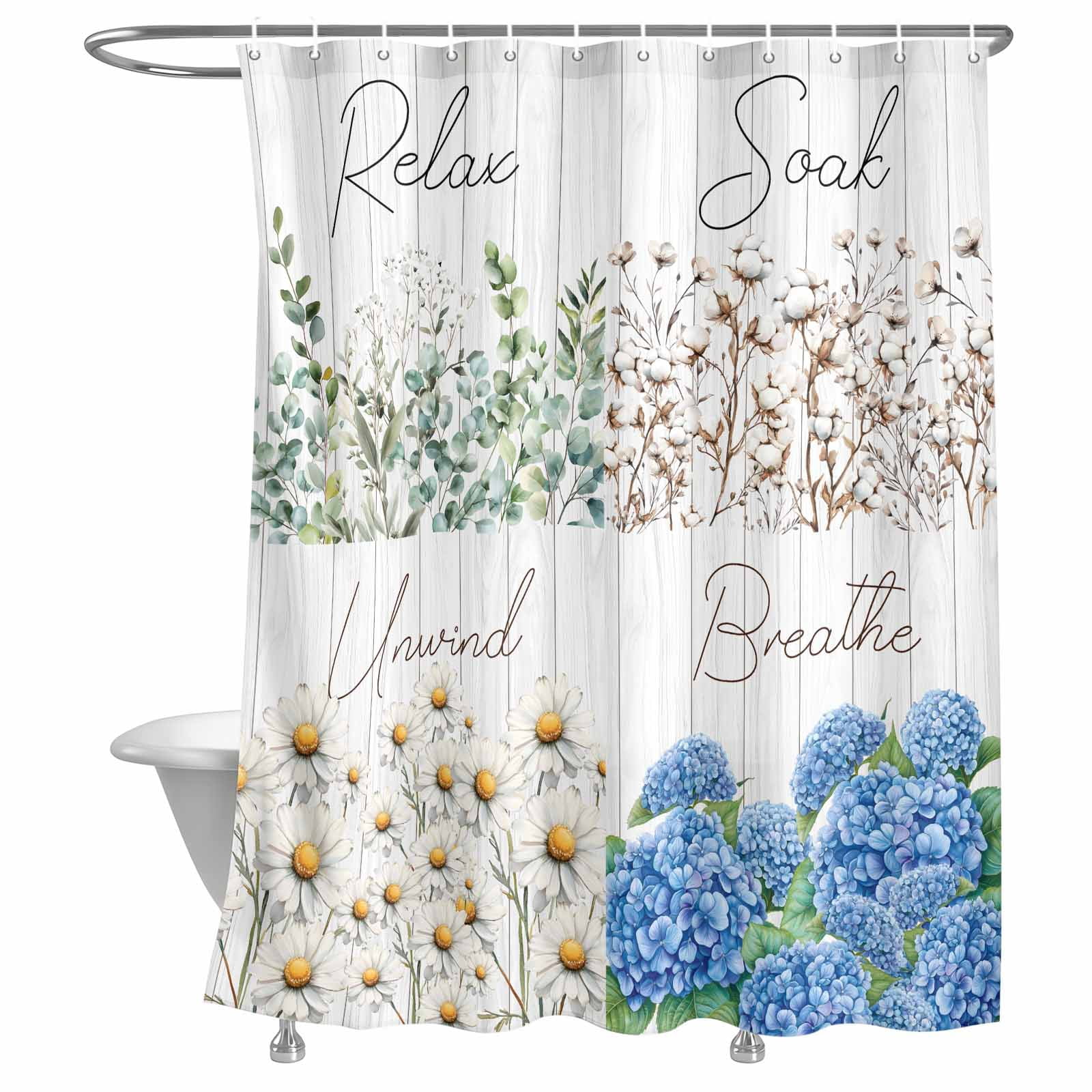 Bathroom Shower Curtain Blossom Floral Cotton Eucalyptus Waterproof ...