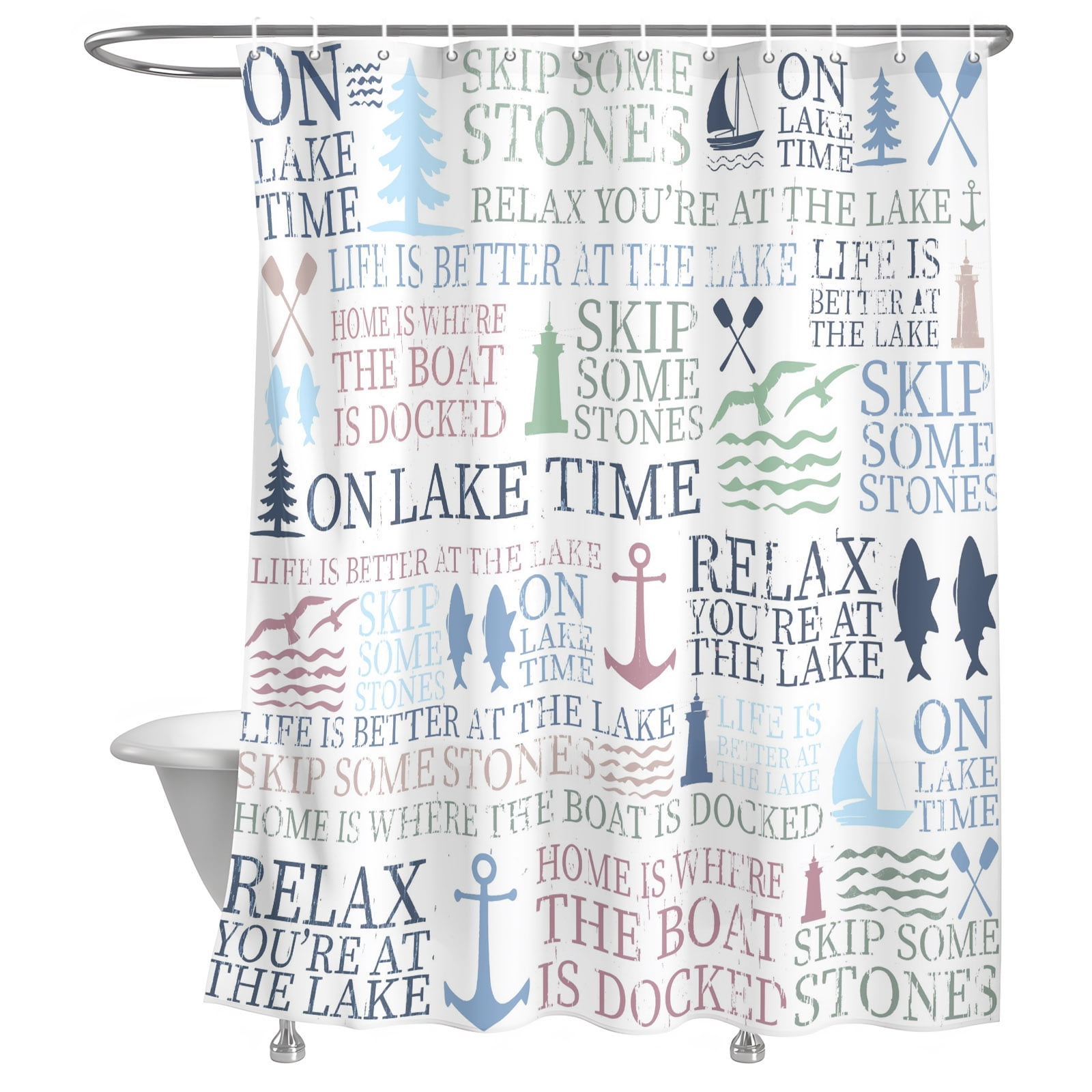 Bathroom Shower Curtain Blue Anchor Paddle Sailboat Lighthouse Tree ...