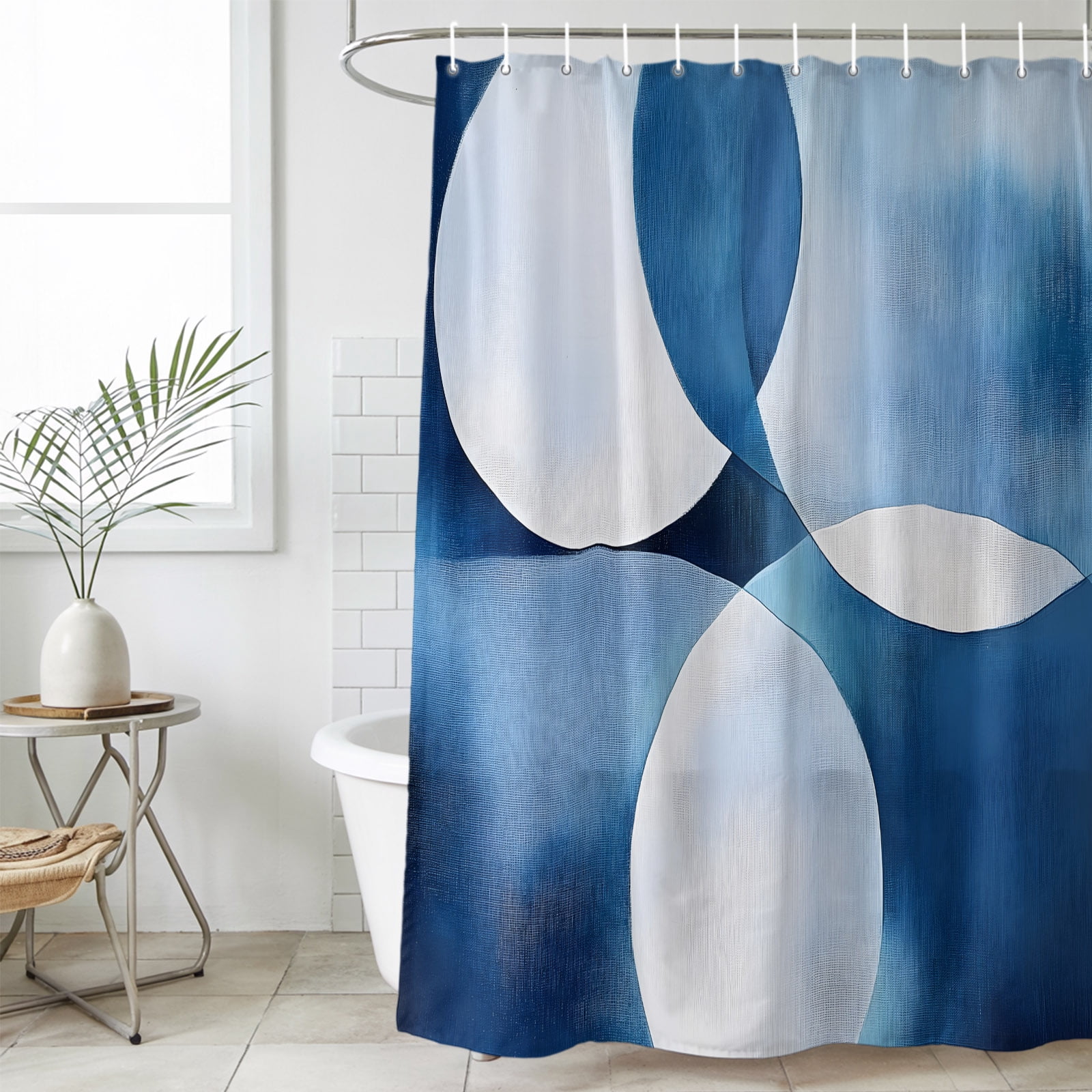 Bathroom Shower Curtain Blue Color Block Abstract Geometric Waterproof ...