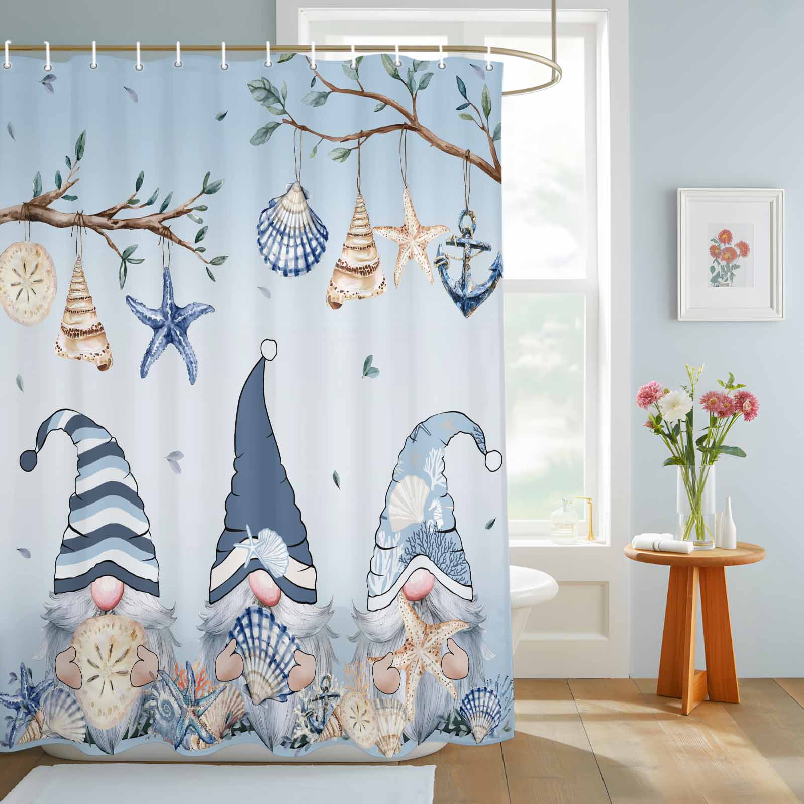 Bathroom Shower Curtain Blue Dwarf Shell Starfish Waterproof Shower ...
