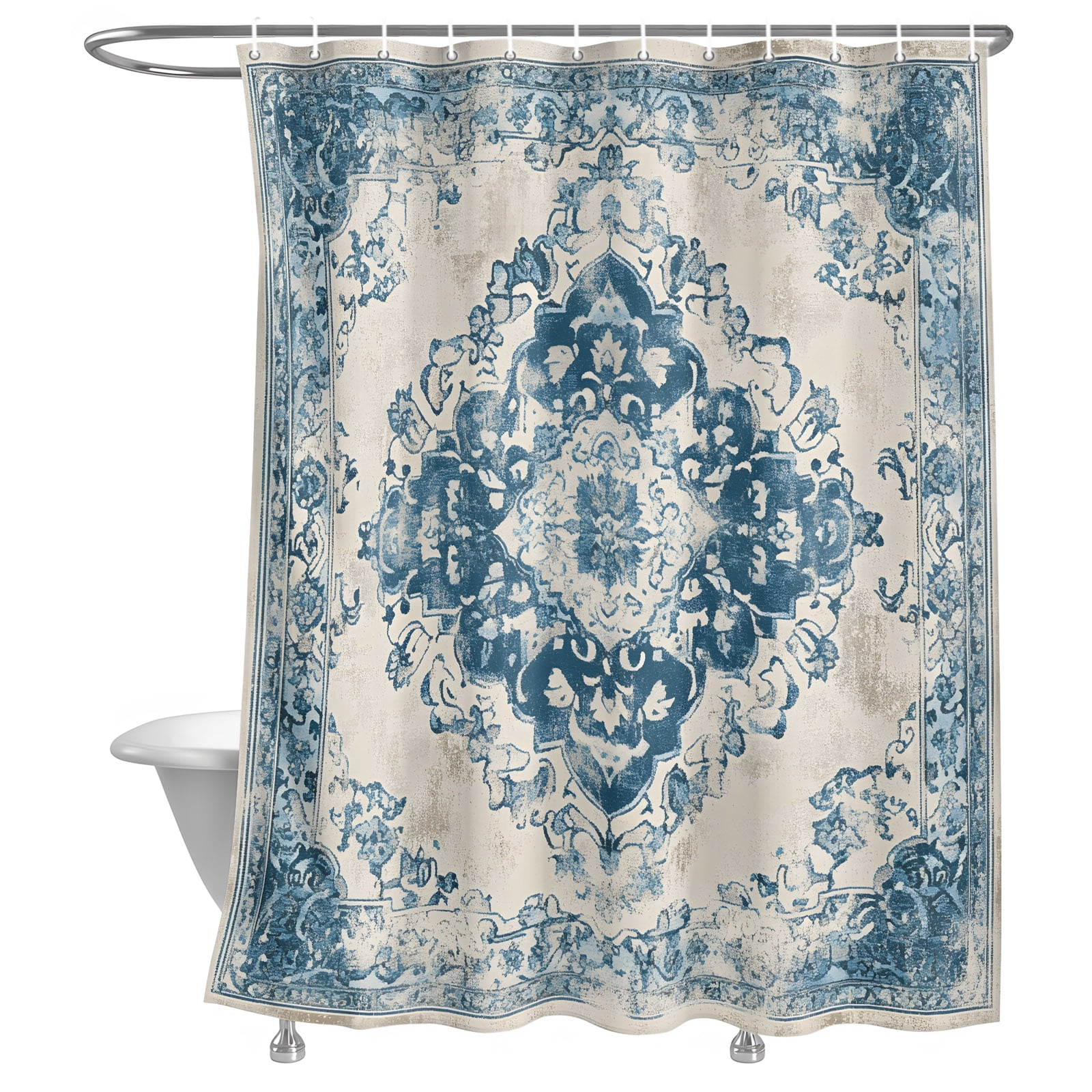 Bathroom Shower Curtain Blue Ethnic Bohemian Traditional Flower ...