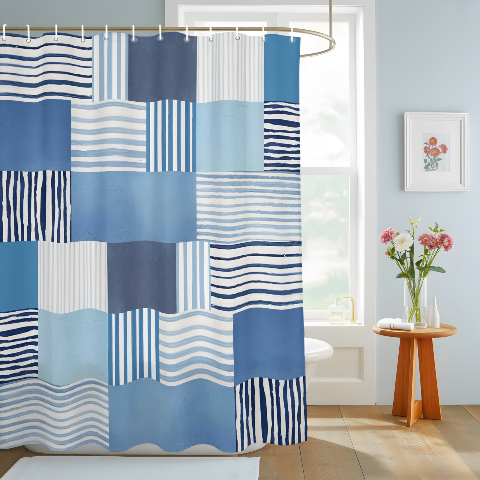 Bathroom Shower Curtain Blue Gradient Color Block Collage Art ...