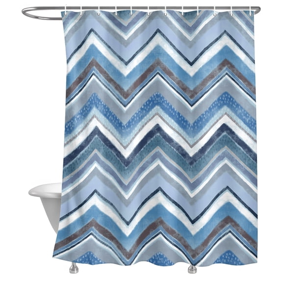 Bathroom Shower Curtain Blue Gradient Stripe Nordic Style Waterproof ...