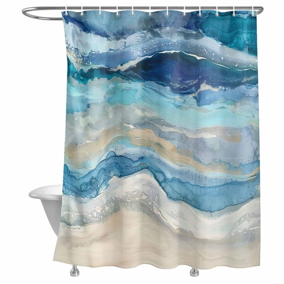 Bathroom Shower Curtain Blue Gradient Water Ripple Waterproof Shower ...