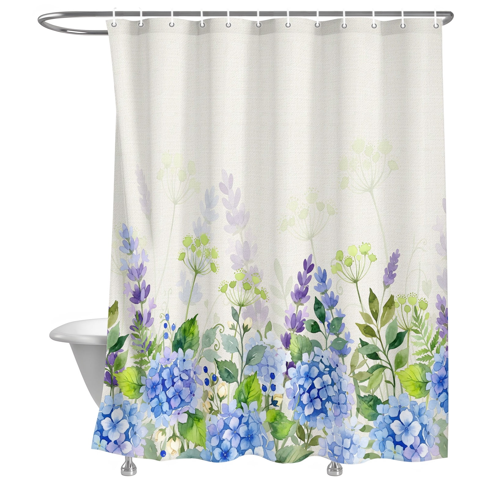Bathroom Shower Curtain Blue Hydrangea Flower Green Leaves Waterproof ...