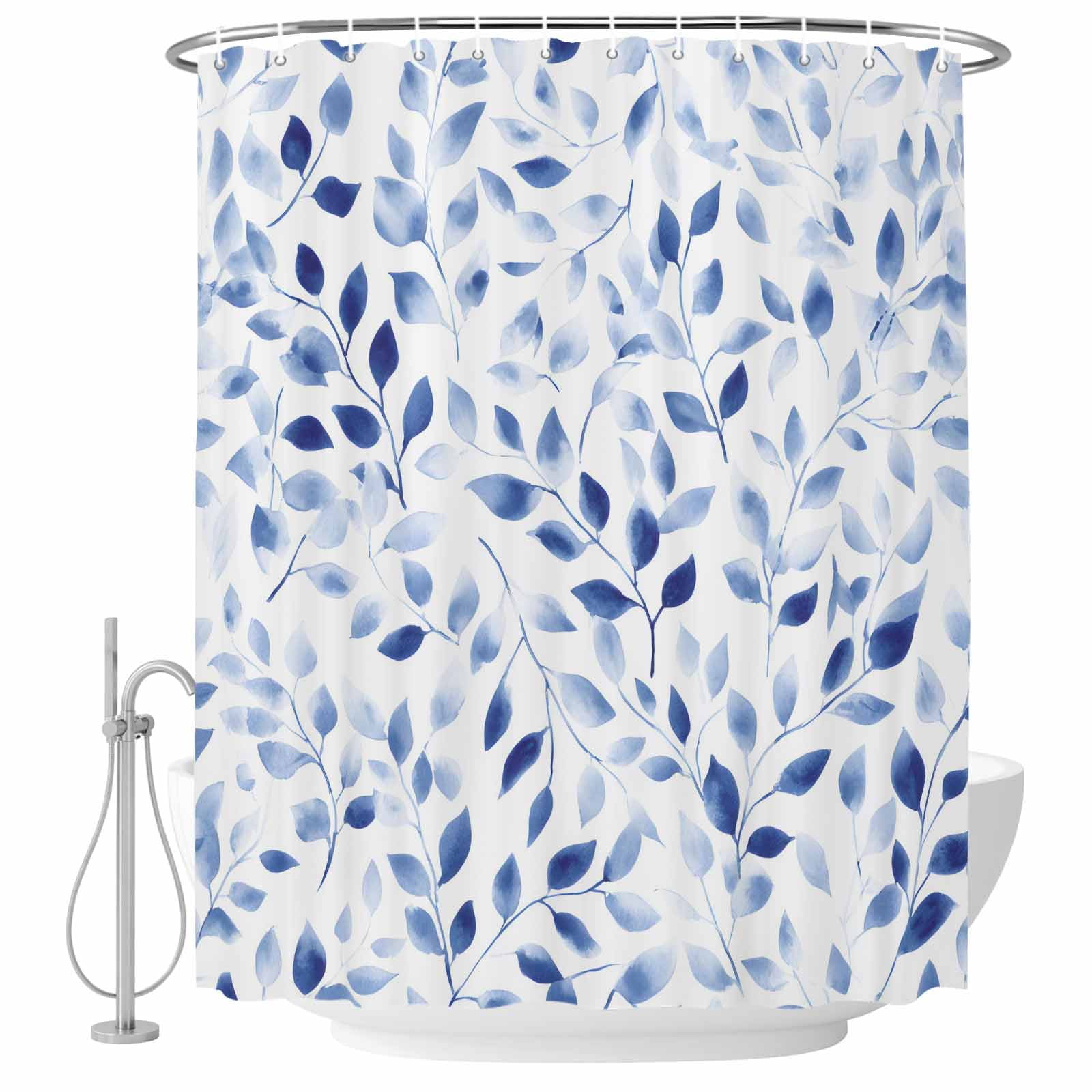 Bathroom Shower Curtain Blue Leaf Texture Waterproof Shower Curtains ...