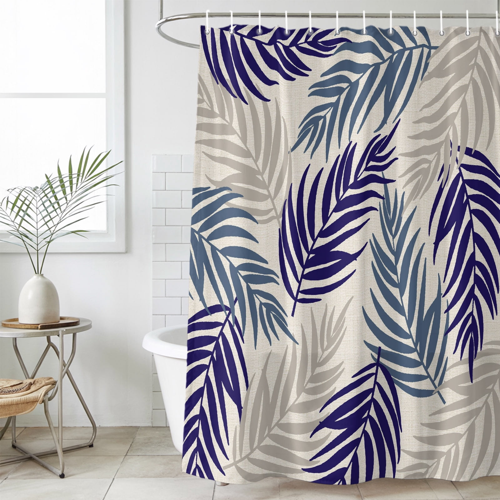 Bathroom Shower Curtain Blue Purple Fronds Waterproof Shower Curtains ...
