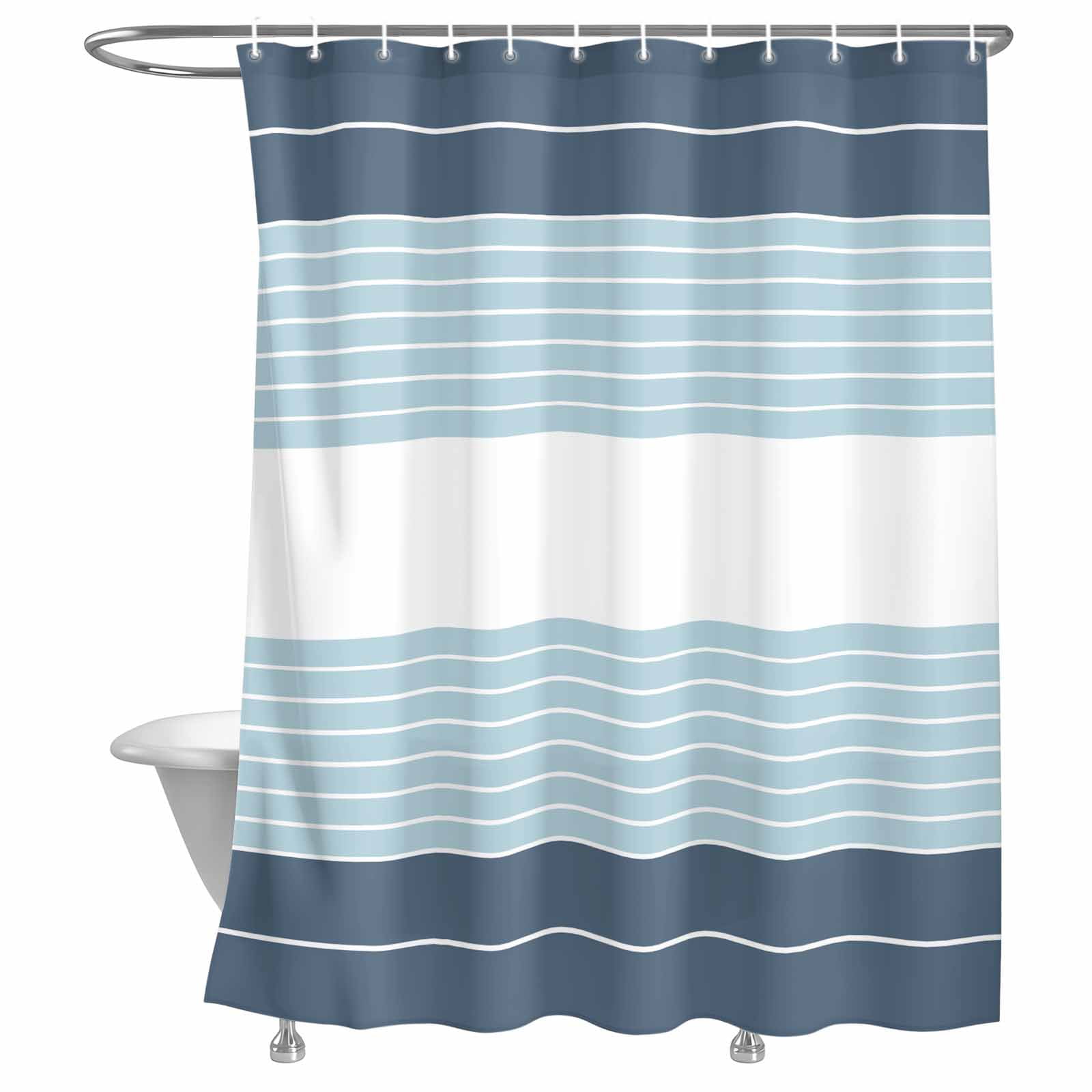 Bathroom Shower Curtain Blue Stripes Abstract Geometric Waterproof ...