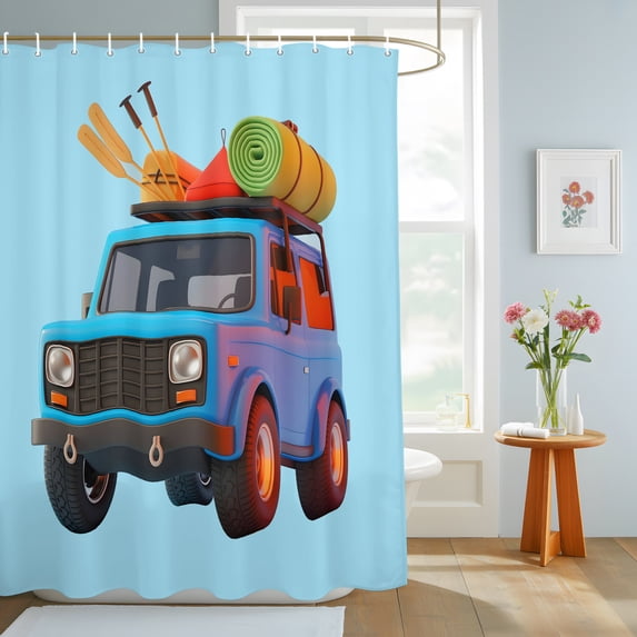 Bathroom Shower Curtain Blue Travel Trucks Waterproof Shower Curtains ...