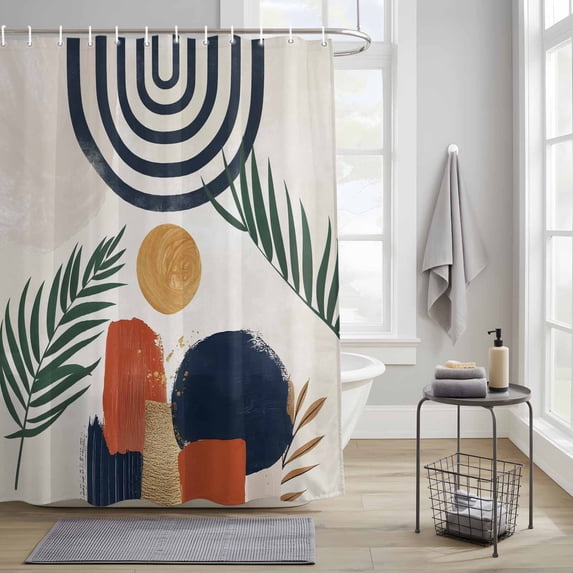 Bathroom Shower Curtain Bohemian Arch Stripe Tropical Palm Leaf ...