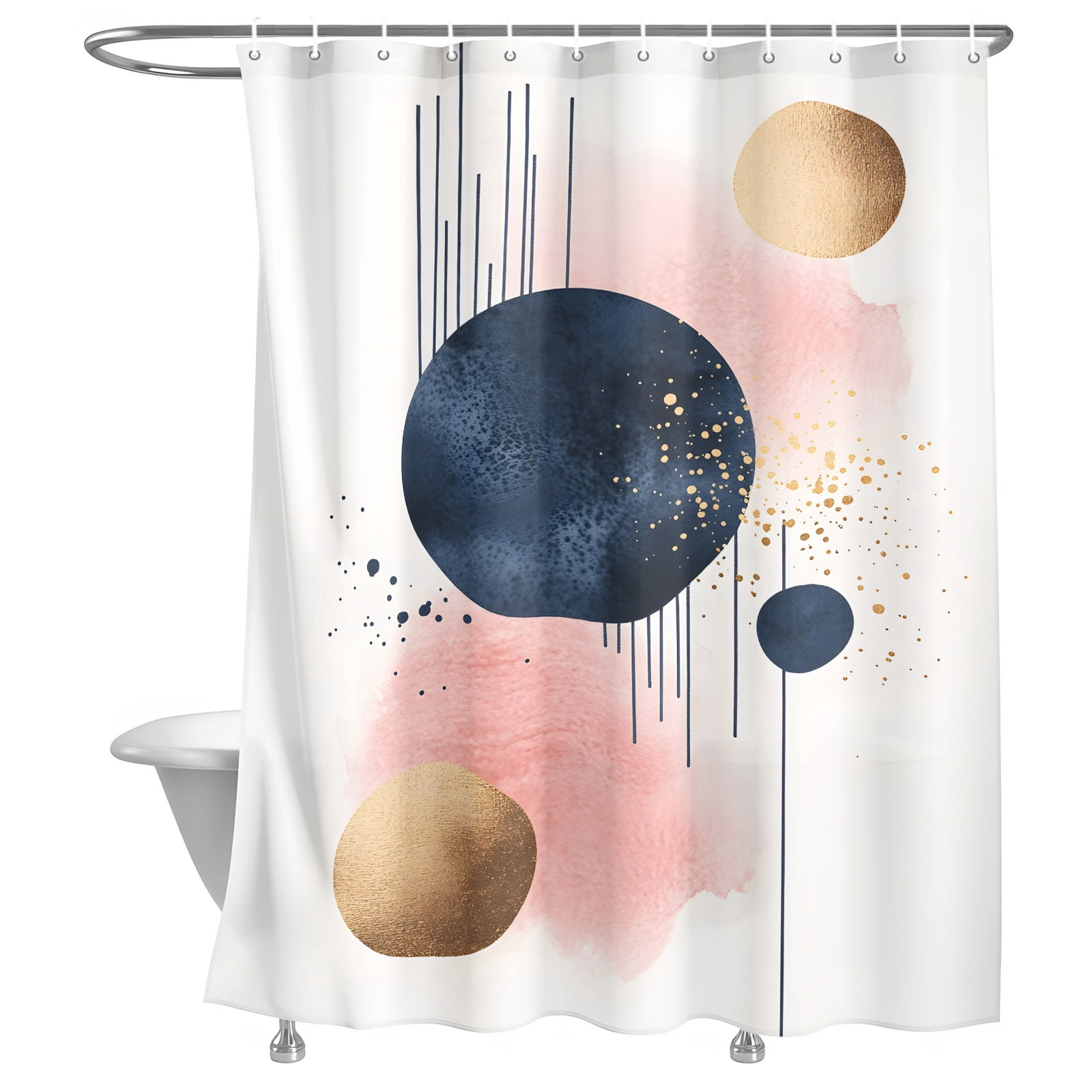 Bathroom Shower Curtain Bohemian Art Color Block Line Waterproof Shower ...