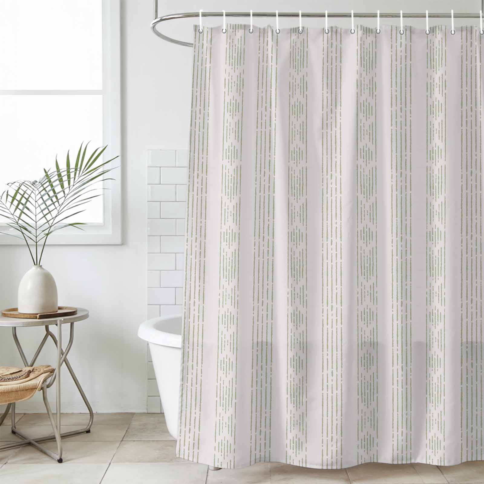 Bathroom Shower Curtain Bohemian Stripes Sage Green Waterproof Shower ...