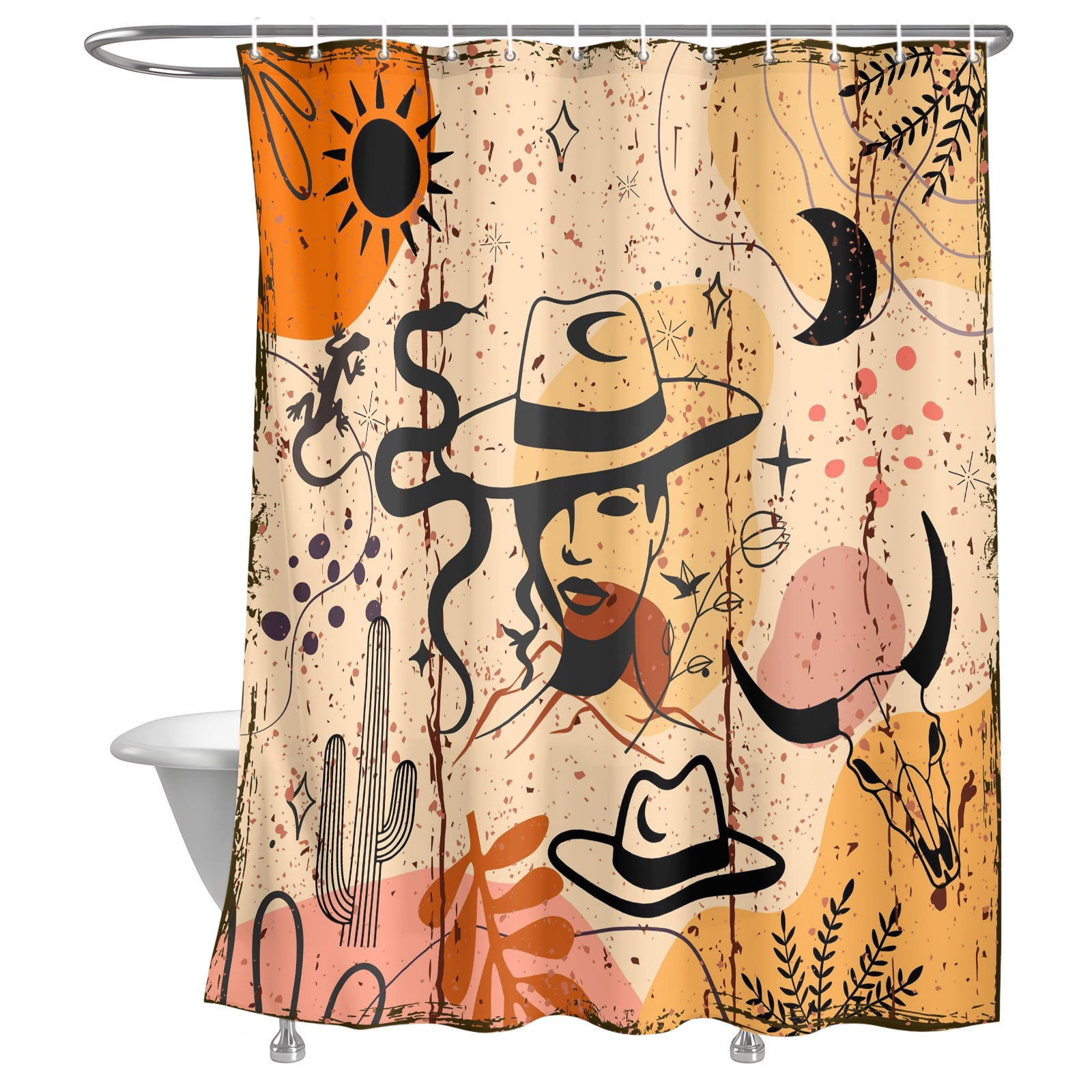 Bathroom Shower Curtain Bohemian Vintage Western Cowboy Hat Cactus ...