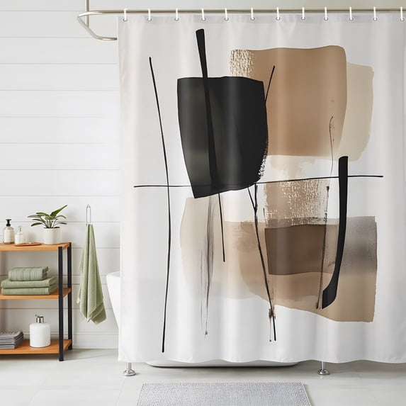Bathroom Shower Curtain Boho Abstract Color Blocks Brown Waterproof ...