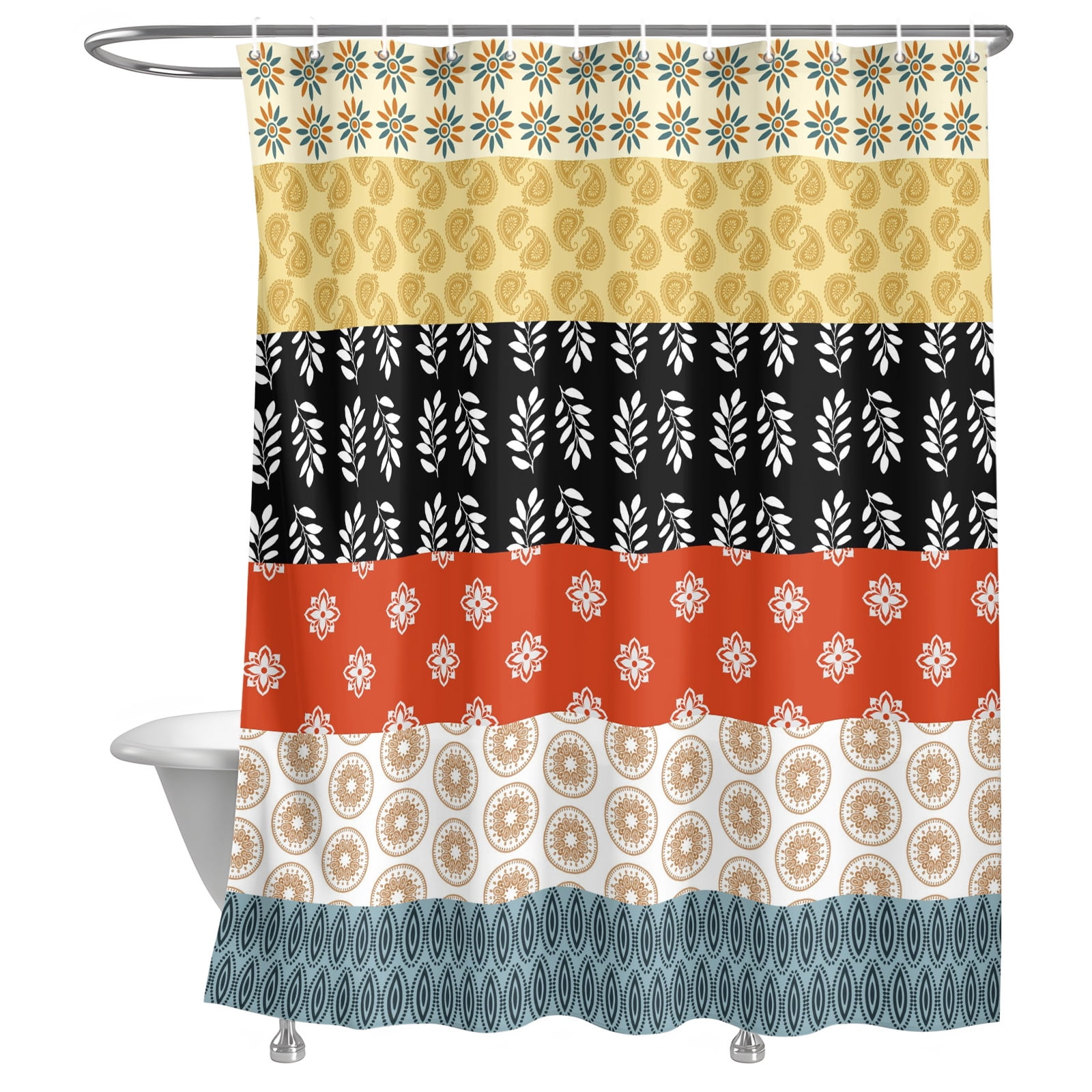 Bathroom Shower Curtain Boho Flower Leaf Waterproof Shower Curtains ...