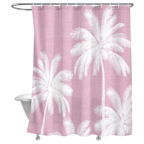 Bathroom Shower Curtain Boho Pink Palm Trees Vintage Waterproof Shower ...