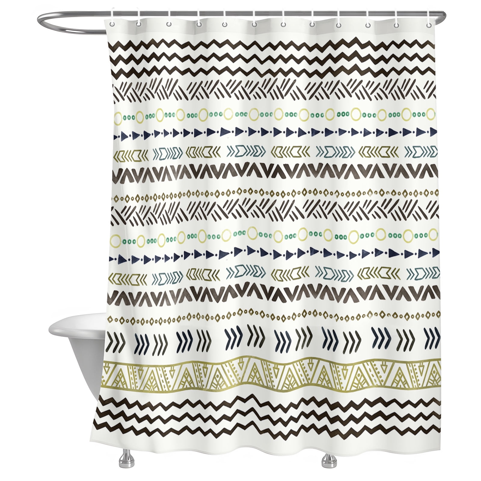 Bathroom Shower Curtain Boho Stripes Black Ripple Line Waterproof ...